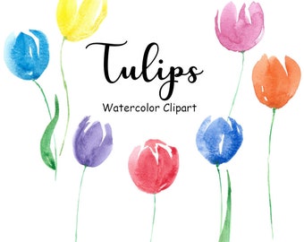 Clip Art: tulips Hand Painted Watercolor Flowers - Etsy