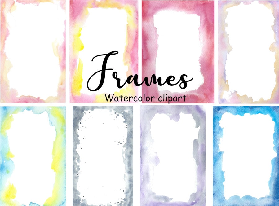Watercolor Frames Clipart Commercial Use 8 Hand Painted | Etsy
