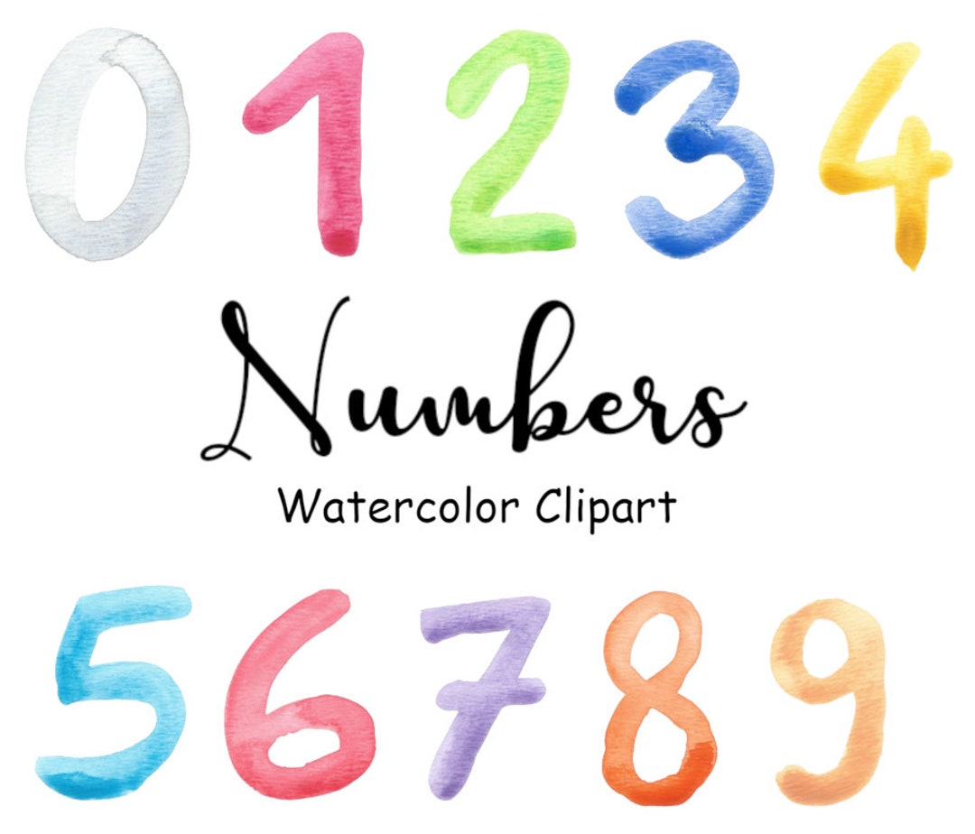 Watercolor Numbers Clipart, 10 Hand Painted PNG Watercolor Graphics ...