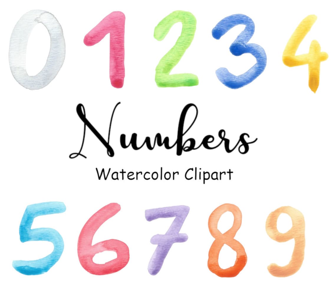 Watercolor Numbers Clipart 10 Hand Painted PNG Watercolor | Etsy