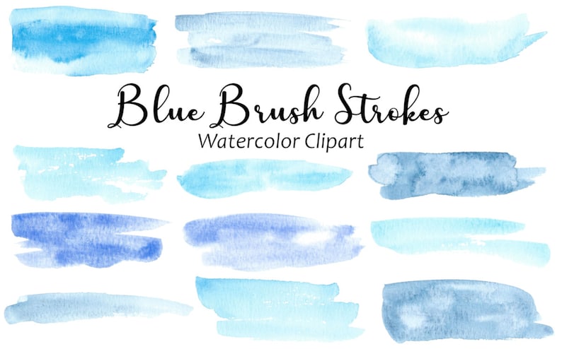 Blue Watercolor Brush Strokes Clipart, Commercial Use, 12 Hand Painted ...