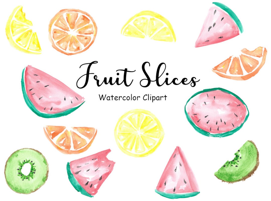 Watercolor Fruit Slices Clipart, 13 Hand Painted PNG Watercolor Fruit ...
