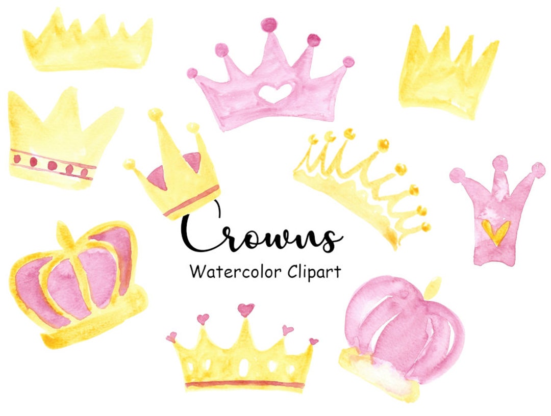 Watercolor Crowns Clipart, 10 Hand Painted PNG Watercolor Princess ...