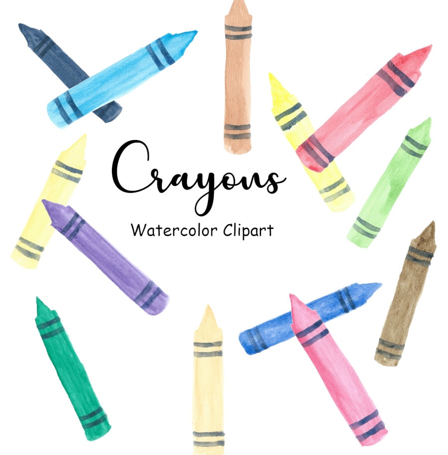 Watercolor Crayons Clipart Back to School Teachers Clip Art - Etsy