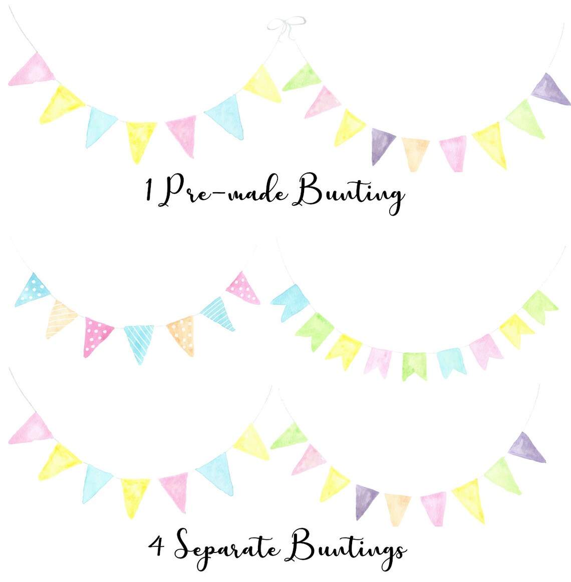 Pastel Bunting Watercolor Clipart Birthday Banner Clipart - Etsy