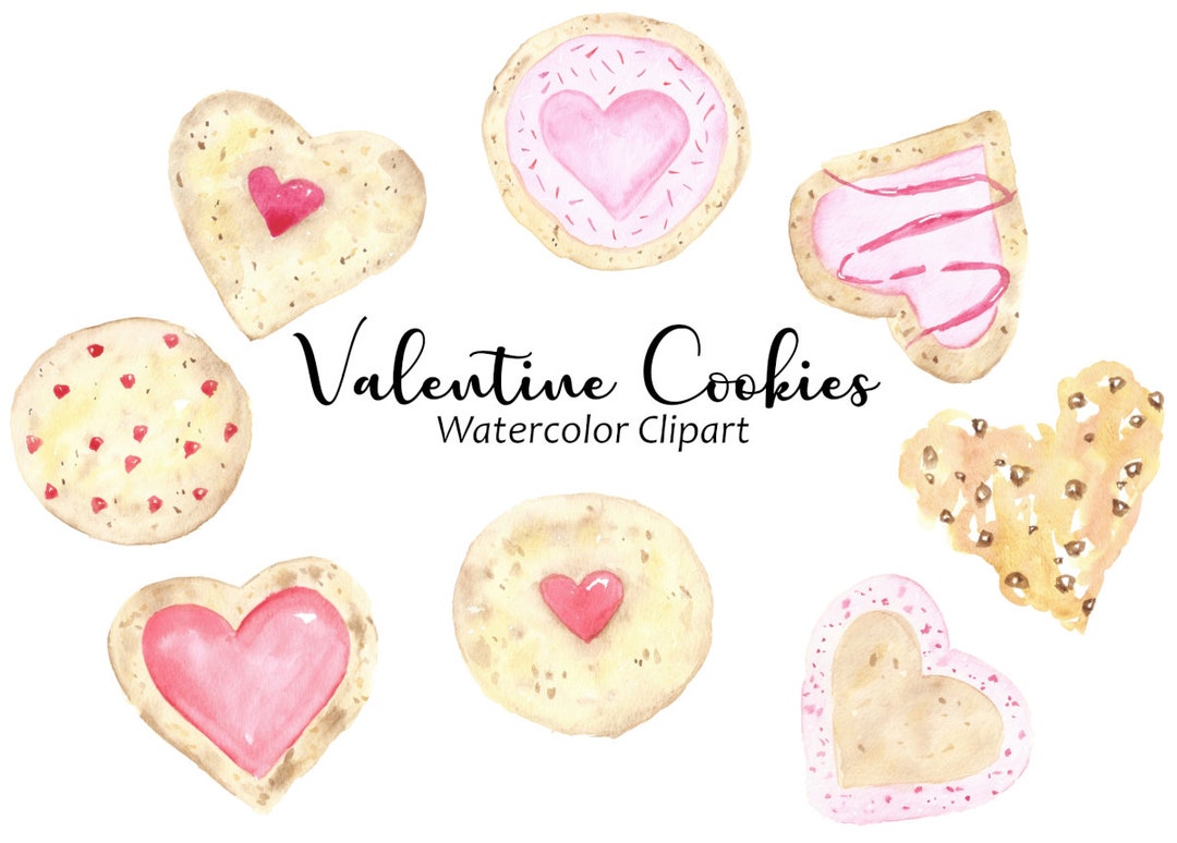 Valentine Cookie Watercolor Clipart, Heart Cookie Clip Art, 8 Hand ...