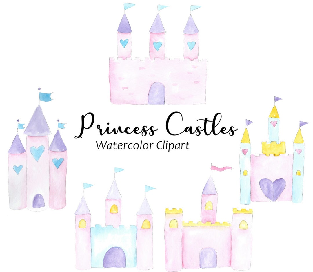 Princess Castle Watercolor Clipart, 5 Hand Painted PNG Files ...