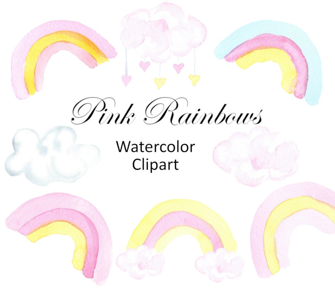 Pink Rainbow Watercolor Clipart Cute Rainbow PNG Baby Clip | Etsy