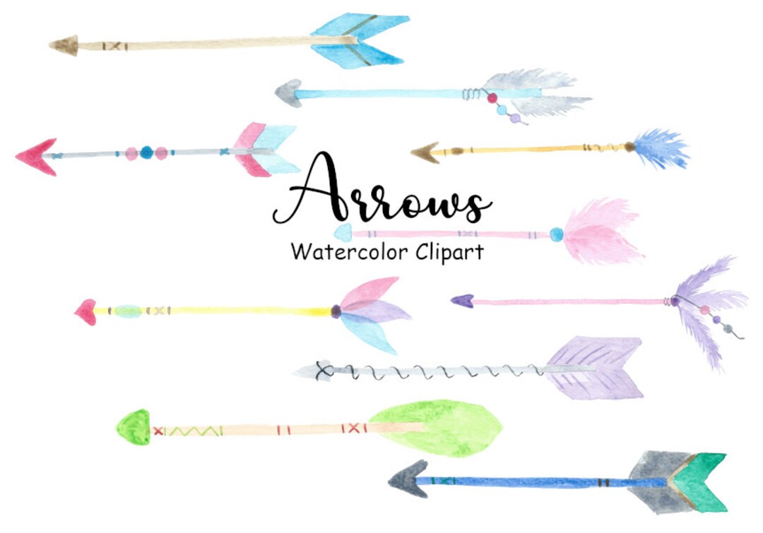 Tribal Arrows Watercolor Clipart, Boho Arrow Clip Art, 10 Hand Painted ...