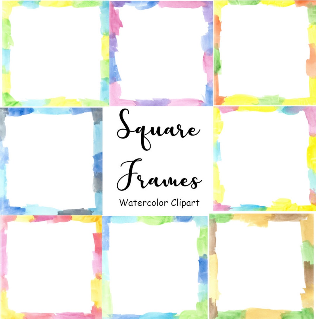Square Watercolor Frames Clipart, Commercial Use, 8 Hand Painted ...