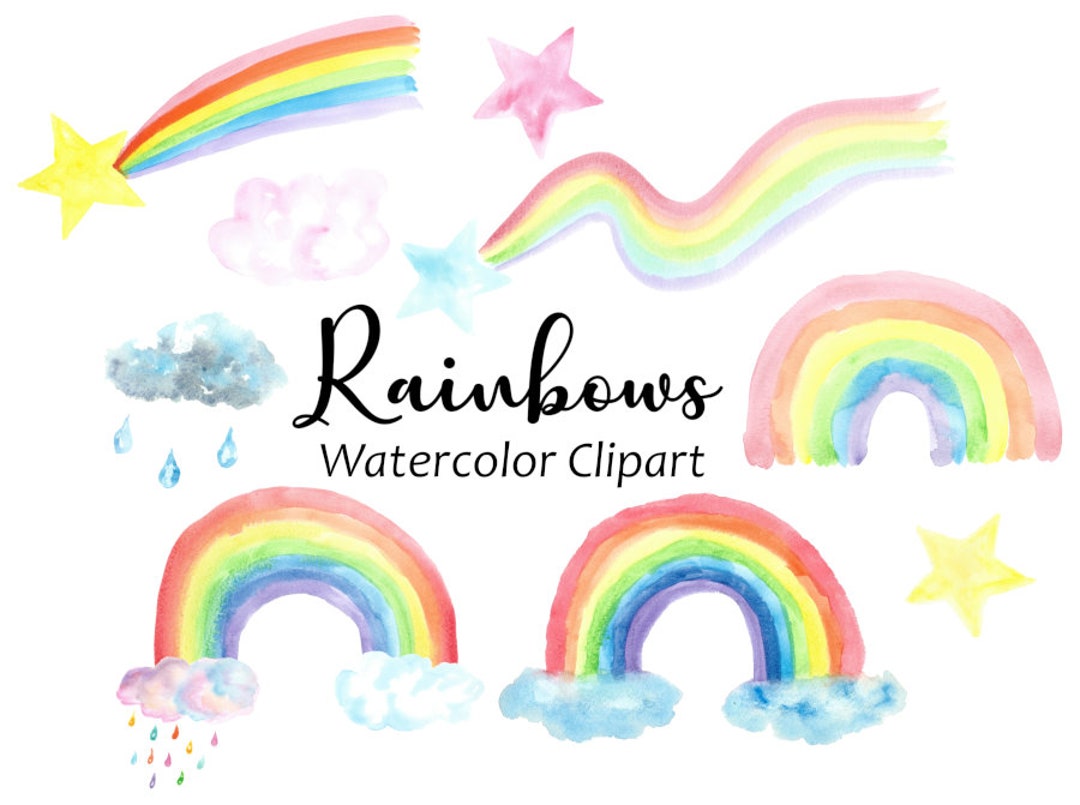 Watercolor Rainbow Clipart, 12 Hand Painted PNG Watercolor Weather ...