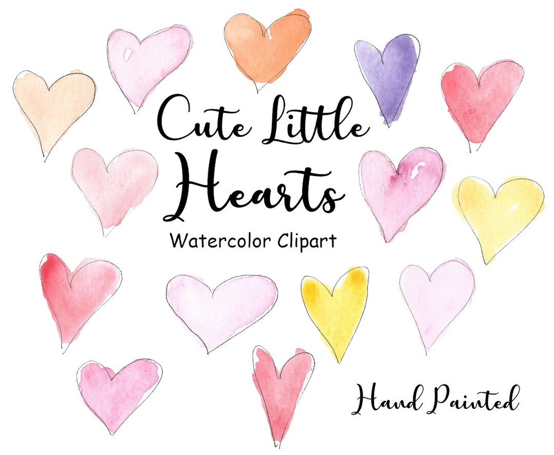 Cute Hearts Watercolor Clipart, 14 Hand Painted PNG Watercolor Shapes ...