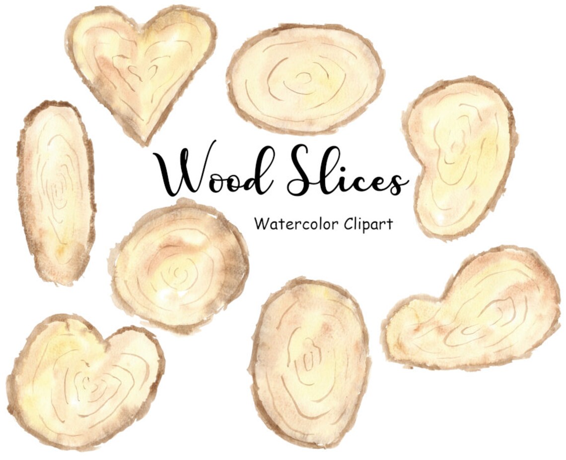 Watercolor Wood Slice Clipart Rustic Tree Slice Clip Art 8 | Etsy