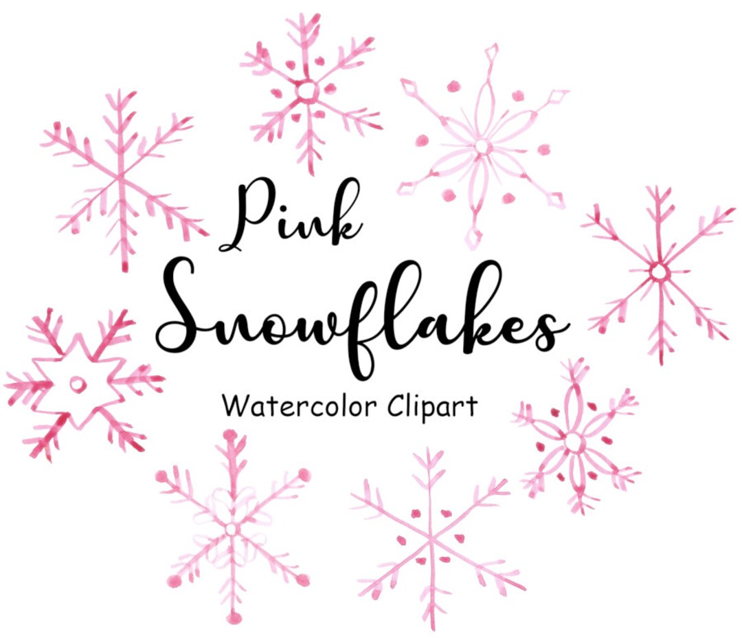 Pink Snowflakes Watercolor Clipart, Watercolor Winter Clip Art, 8 Hand ...