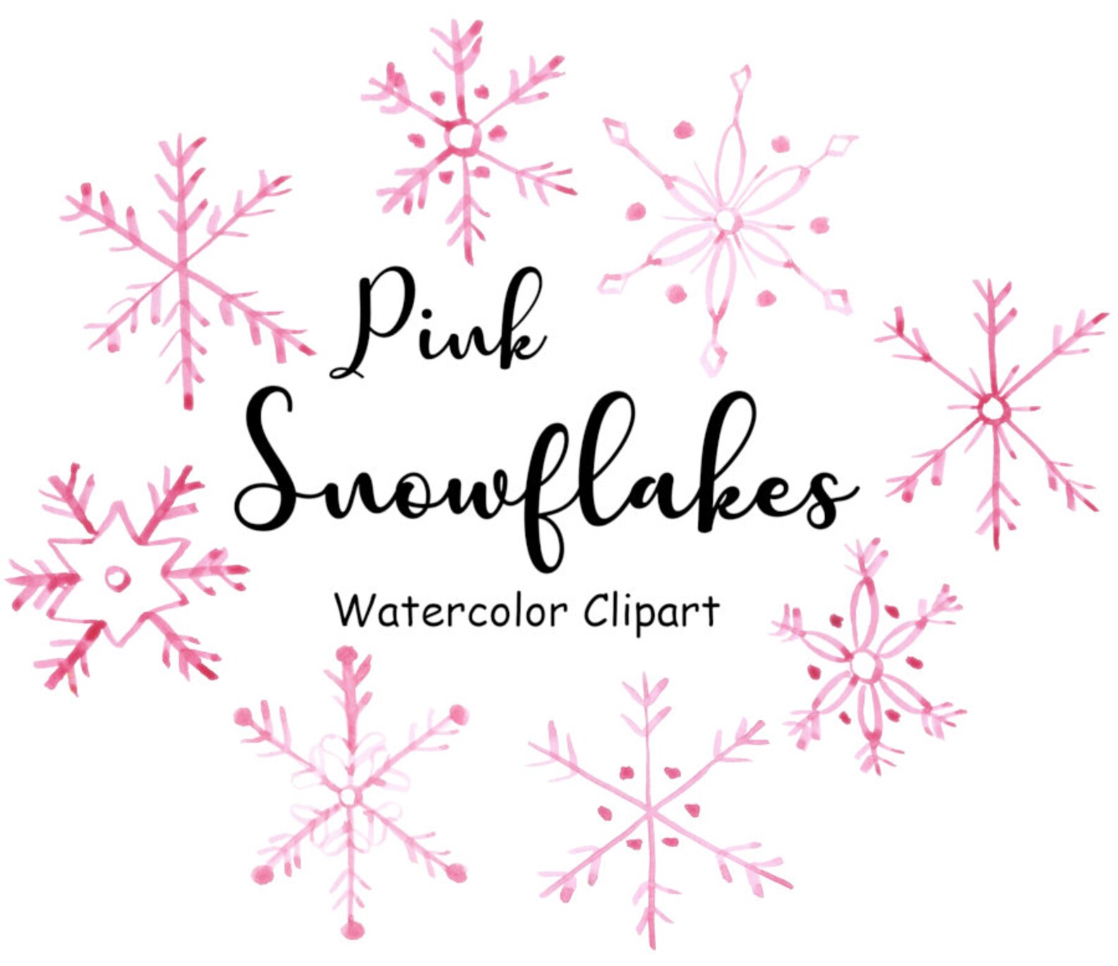 Pink Snowflakes Watercolor Clipart Watercolor Winter Clip | Etsy