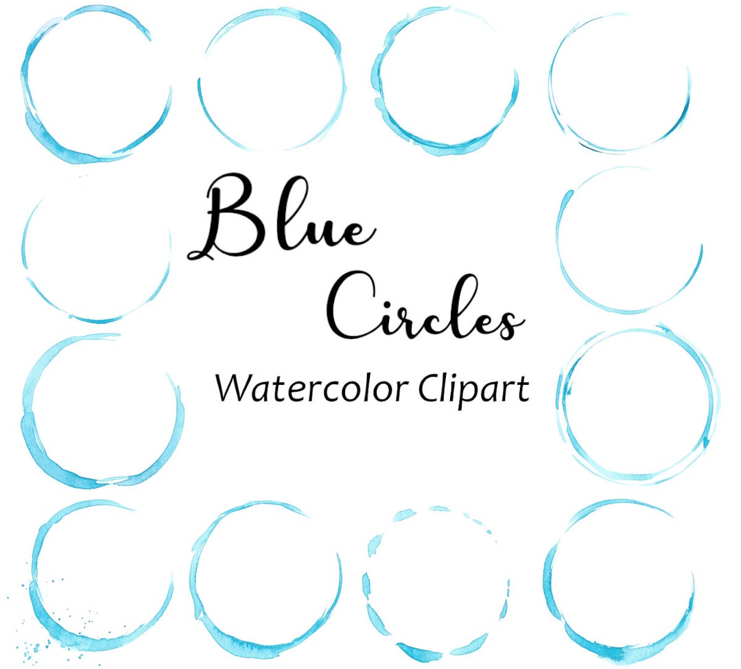 Blue Circle Frames Watercolor Clipart, Round Digital Frame, Logo ...