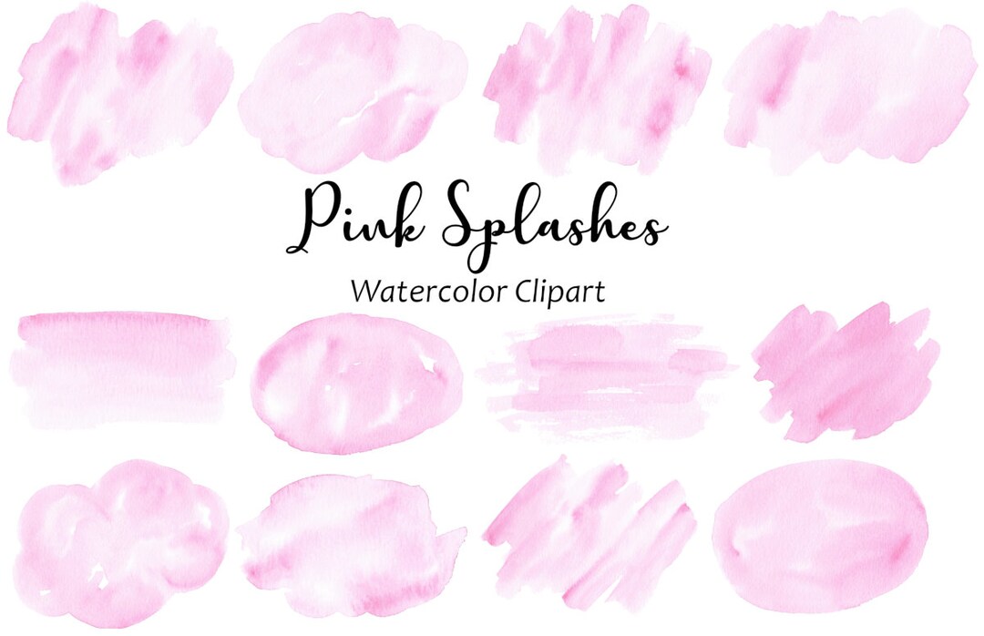Pink Watercolor Splashes and Splotches Clipart, 12 Watercolor Blob Hand ...