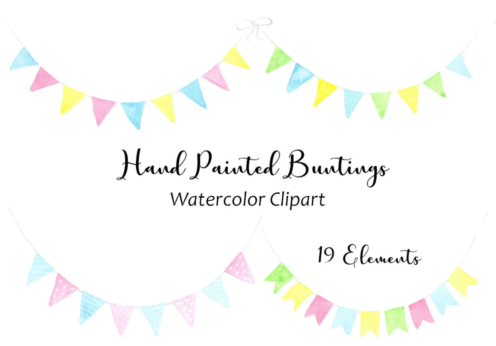 Bunting Watercolor Clipart Birthday Banner Clipart - Etsy UK
