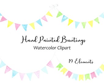 Blue Bunting Watercolor Clipart Birthday Banner Clipart | Etsy