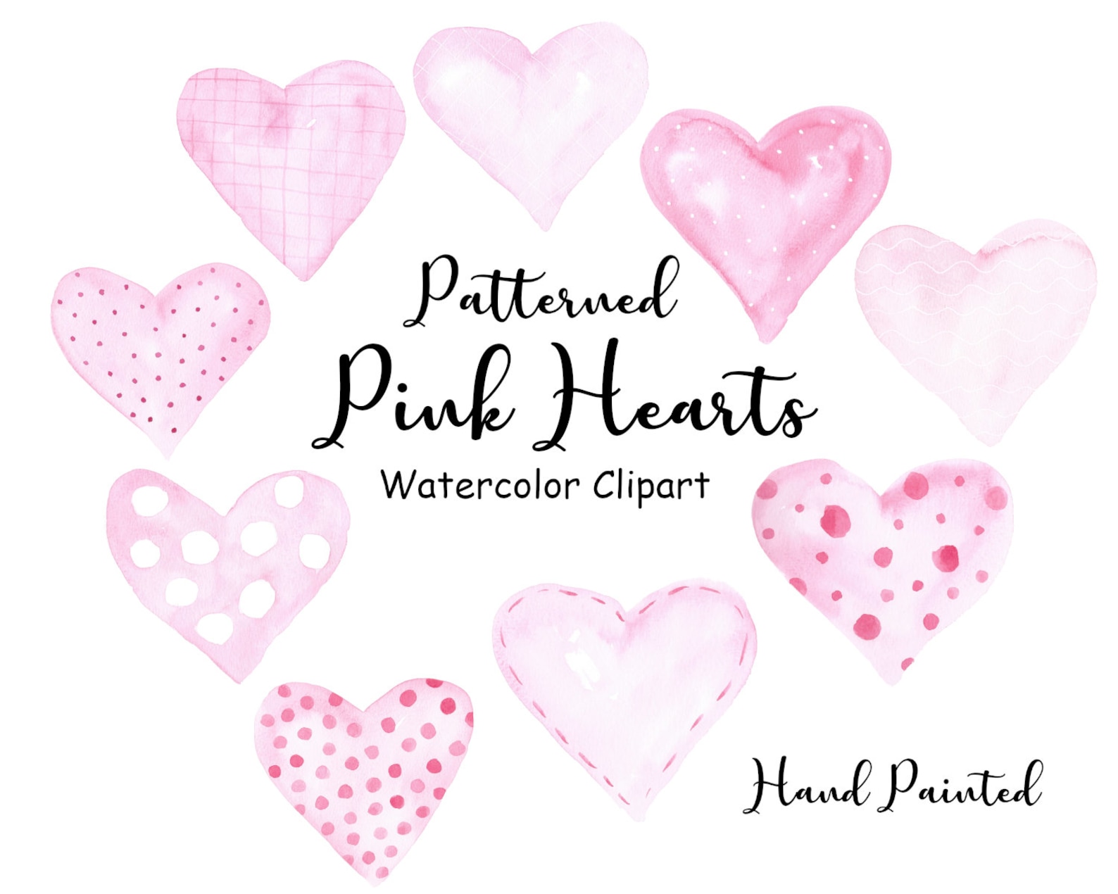 Pink Hearts Watercolor Clipart 9 Hand Painted PNG Watercolor - Etsy