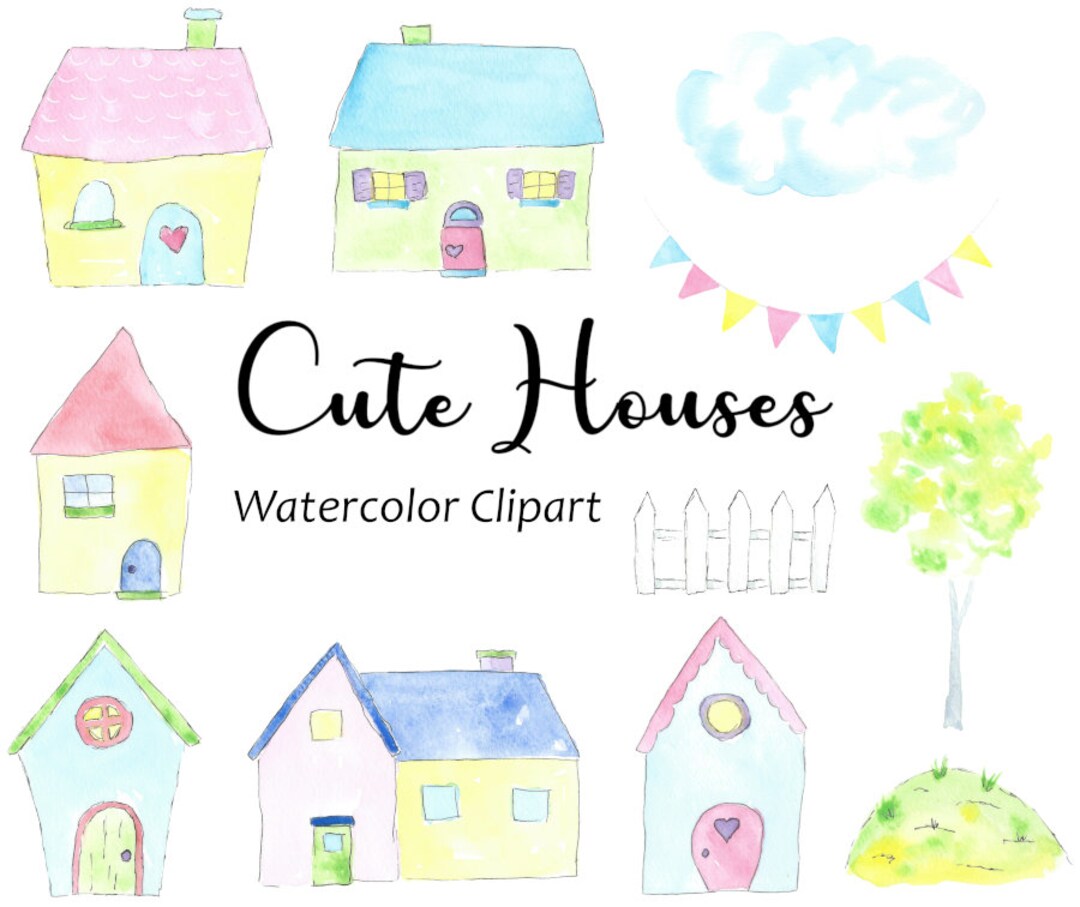 Cute Watercolor Houses Clipart, 11 Hand Painted PNG Files, Watercolor ...