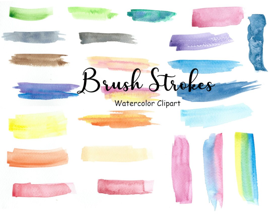 Watercolor Brush Strokes Clipart, Commercial Use, 24 Hand Painted ...