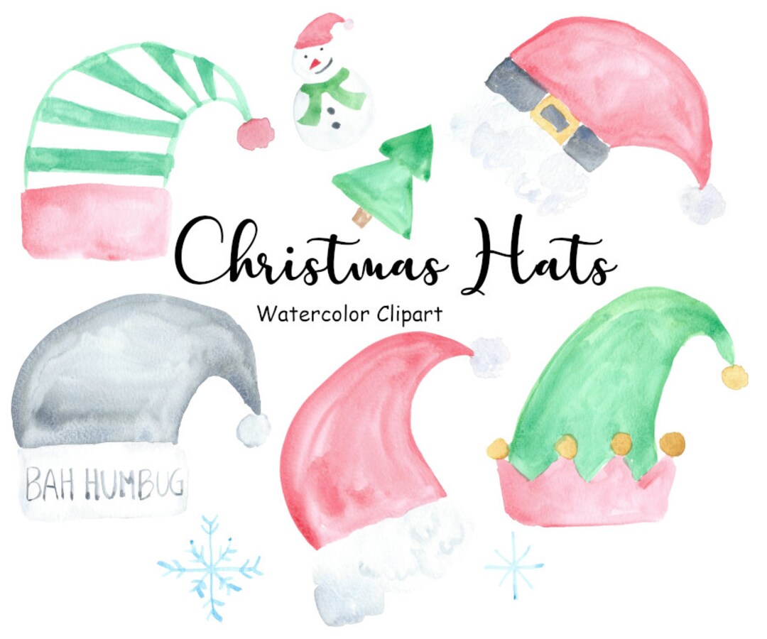 Christmas Hats Clipart, Watercolor Santa Hats Clipart, Hand Painted PNG ...