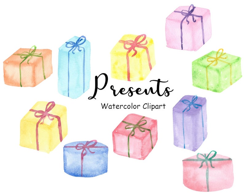 Christmas Presents Clipart Watercolor Gifts Clip Art 10 Hand | Etsy