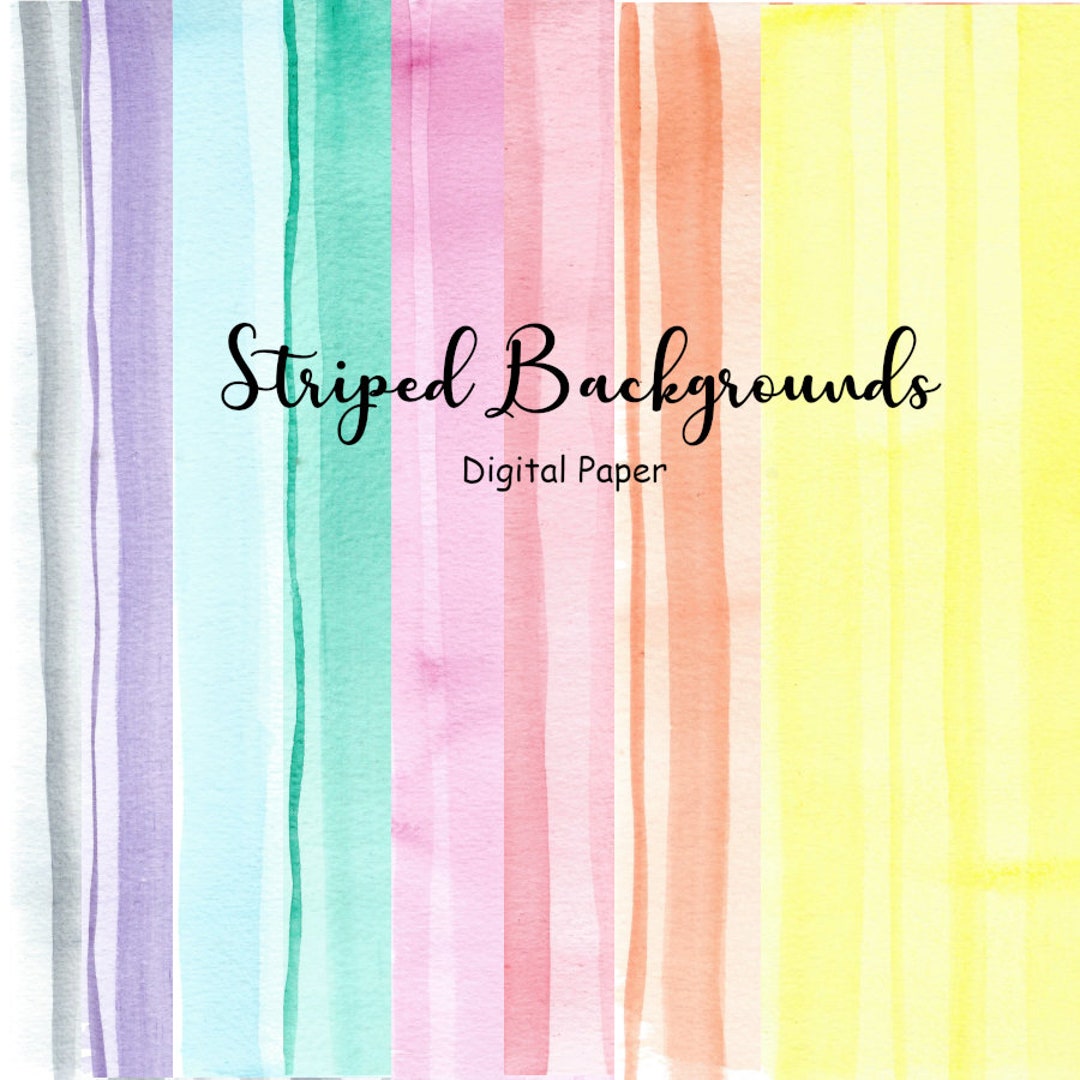 Striped Watercolor Digital Paper, Hand Painted Pattern Clipart ...