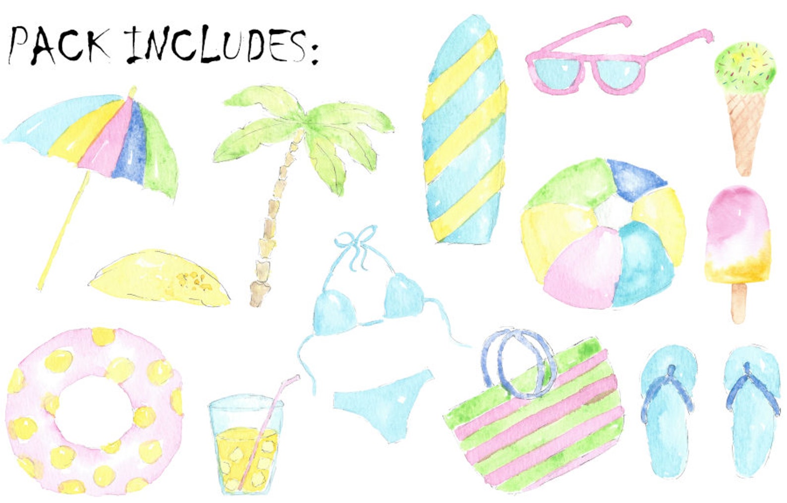 Summer Watercolor Clipart Watercolor Beach Seaside Holiday | Etsy