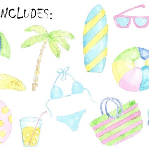 Summer Watercolor Clipart, Watercolor Beach Seaside Holiday Tropical ...