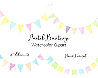 Blue Bunting Watercolor Clipart Birthday Banner Clipart | Etsy