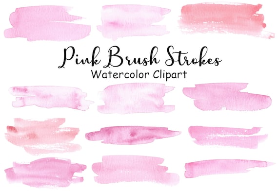 Pink Watercolor Brush Strokes Clipart Commercial Use 12 Hand | Etsy