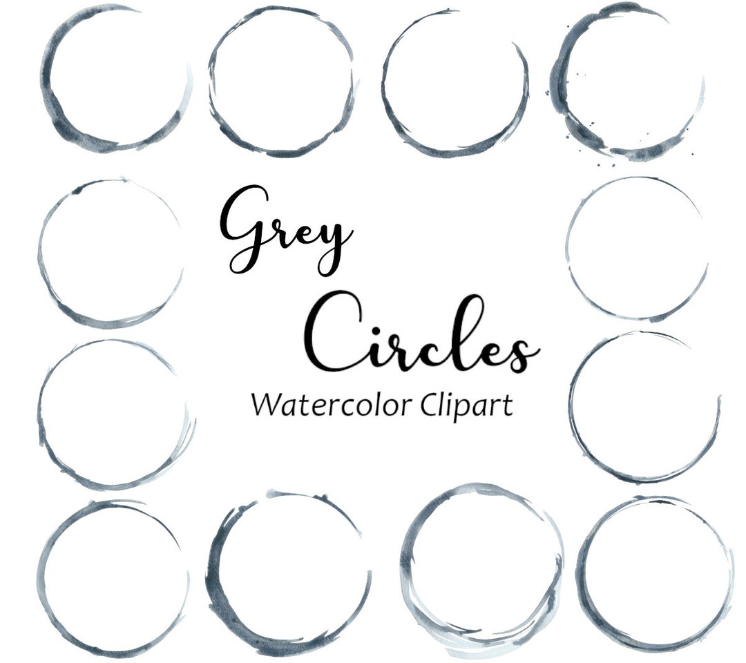 Grey Circle Frames Watercolor Clipart, Round Digital Frame, Logo ...