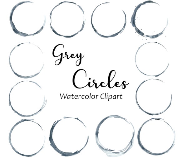 Grey Circle Frames Watercolor Clipart Round Digital Frame | Etsy
