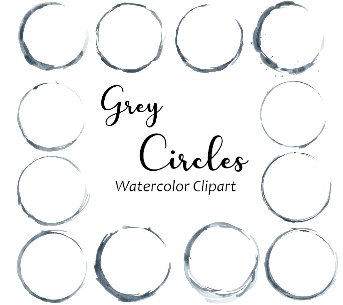 Grey Circle Frames Watercolor Clipart Round Digital Frame | Etsy