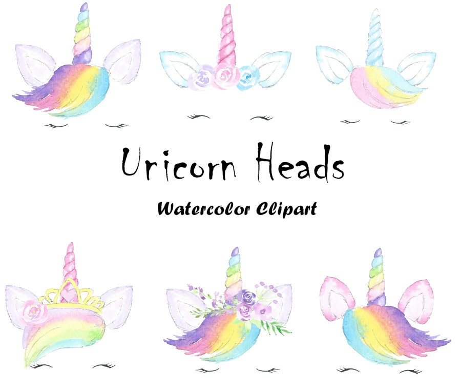Unicorn Face Watercolor Clipart Unicorn Head Hand Painted PNG - Etsy