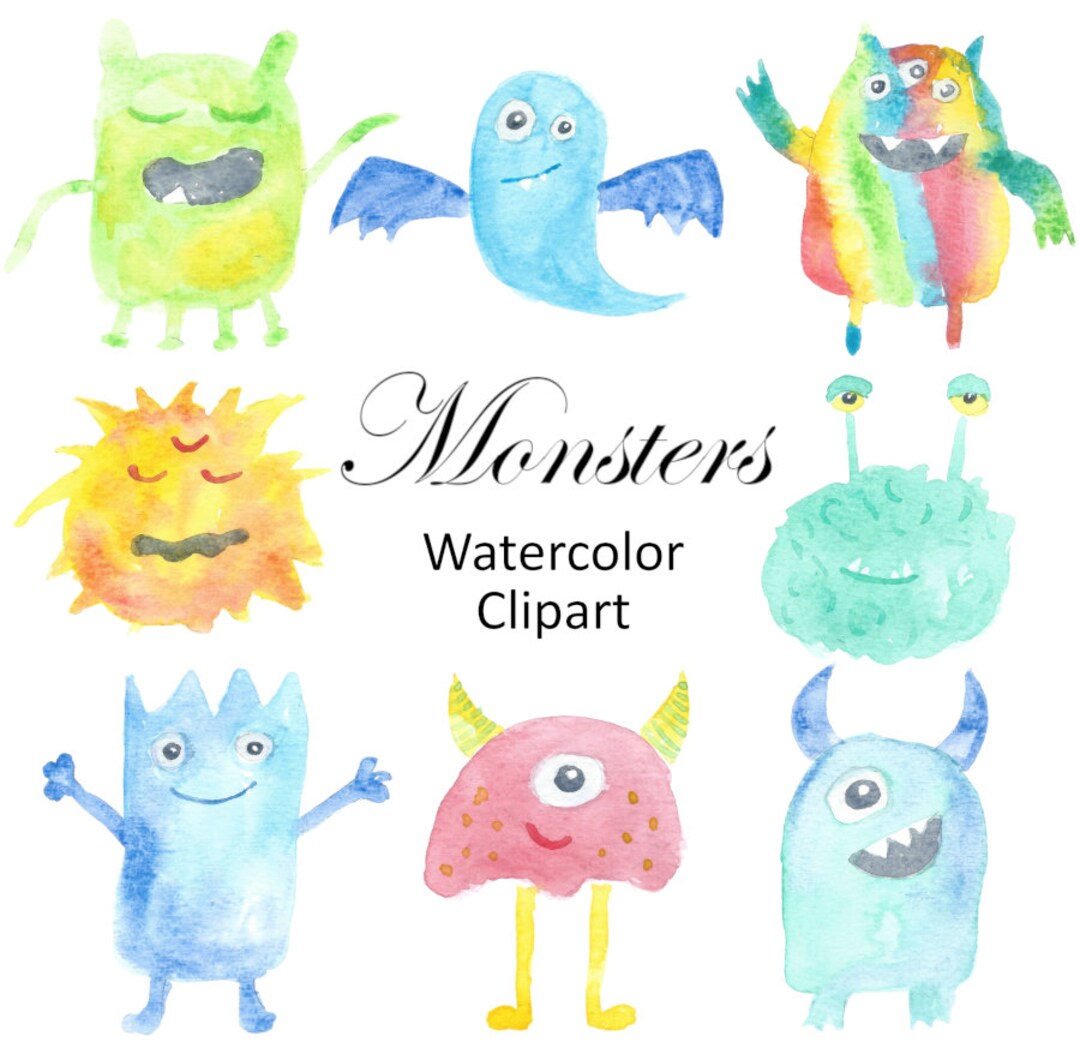 Watercolor Monsters Clipart, Hand Painted PNG Watercolor Graphics, Kids ...