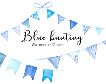Bunting Watercolor Clipart Birthday Banner Clipart | Etsy UK