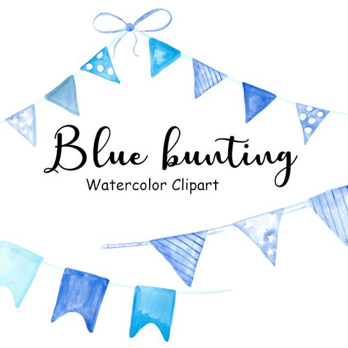 Blue Bunting Watercolor Clipart Birthday Banner Clipart - Etsy