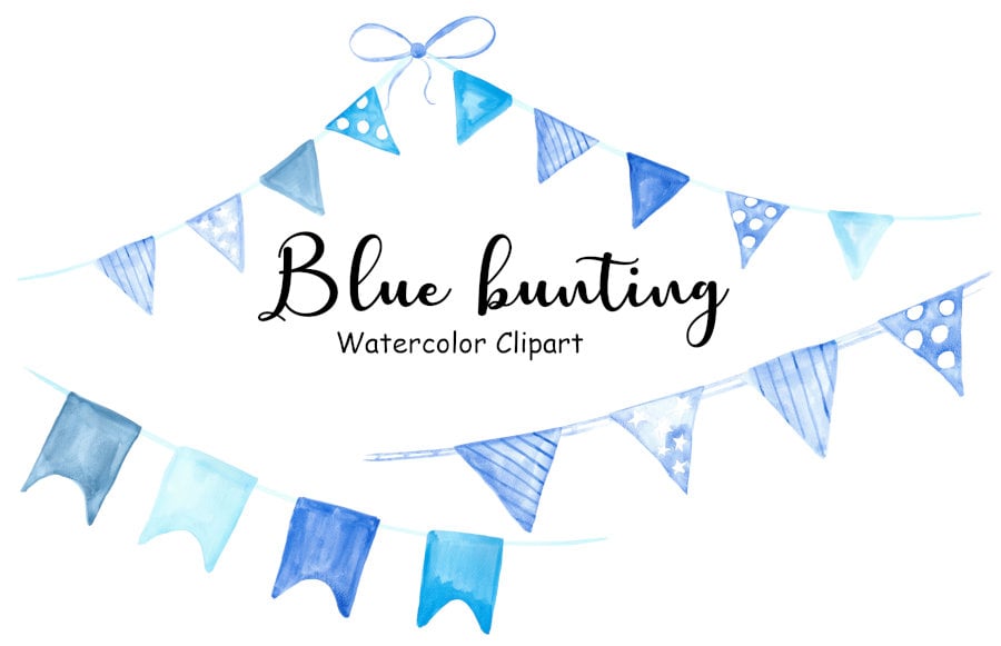 Blue Bunting Watercolor Clipart Birthday Banner Clipart - Etsy