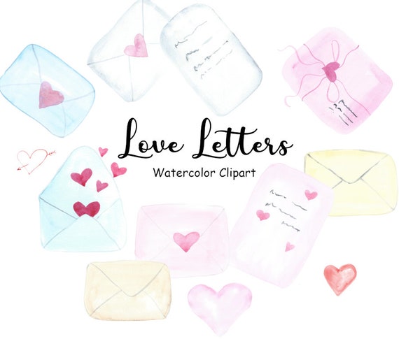 Love Letters Watercolor Clipart Valentine's Day Mail Clip | Etsy