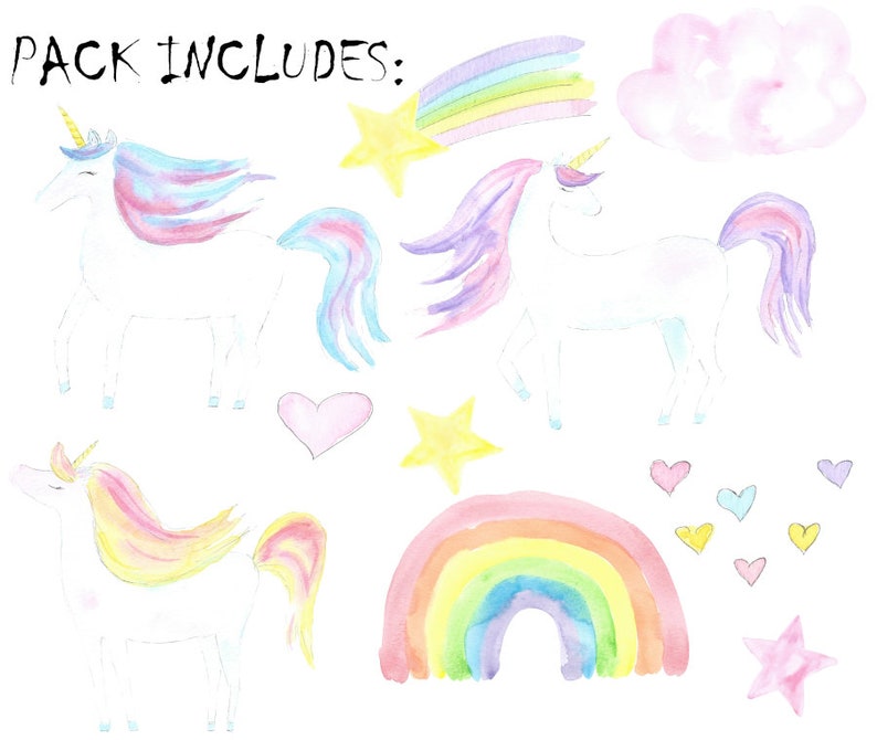 Unicorn Watercolor Clipart Illustration Hand Painted PNG Cute - Etsy