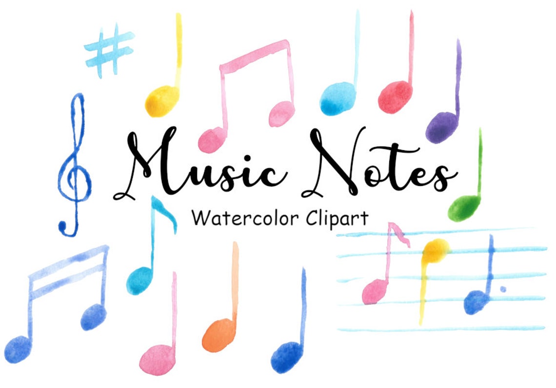 Watercolor Music Notes Clipart, Musical Clip Art, 14 Hand Painted PNG ...