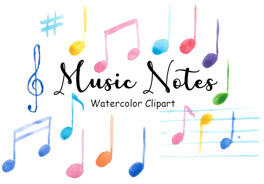 Watercolor Music Notes Clipart Musical Clip Art 14 Hand - Etsy UK