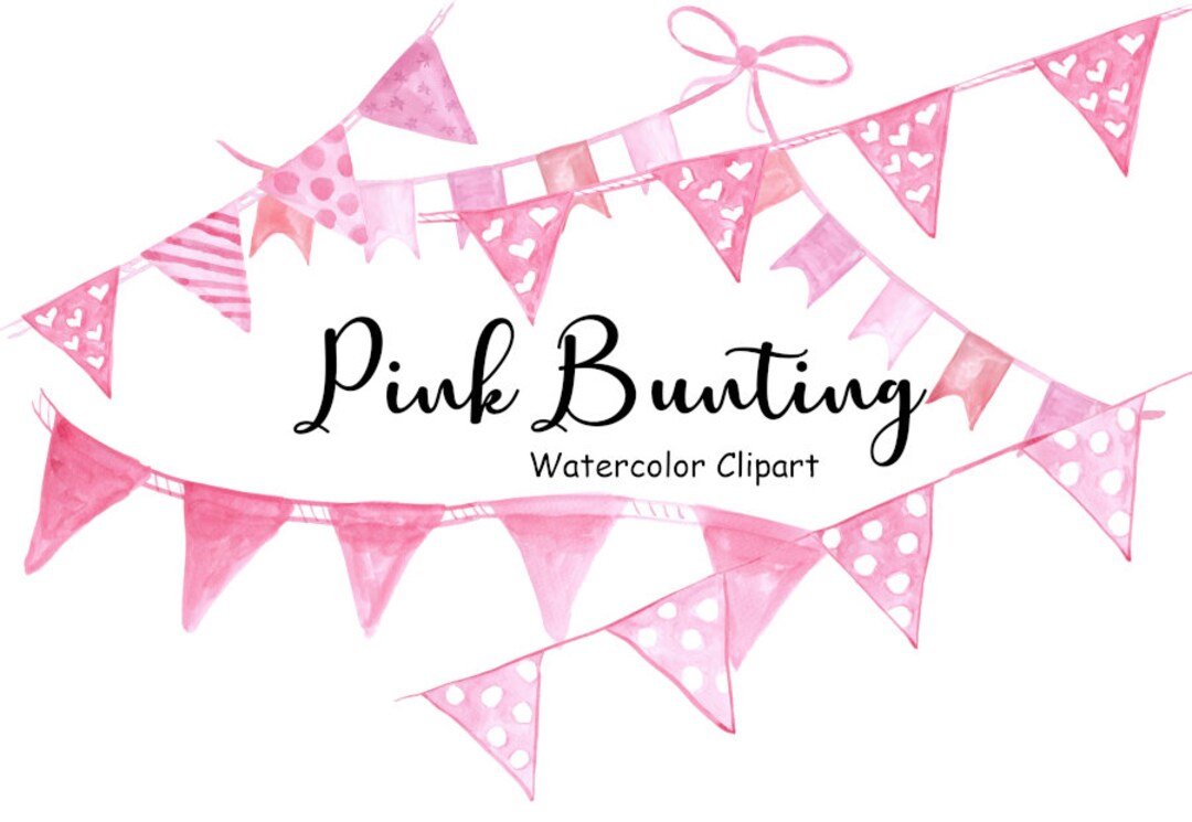 Pink Bunting Watercolor Clipart, Birthday Banner Clipart, Commercial ...