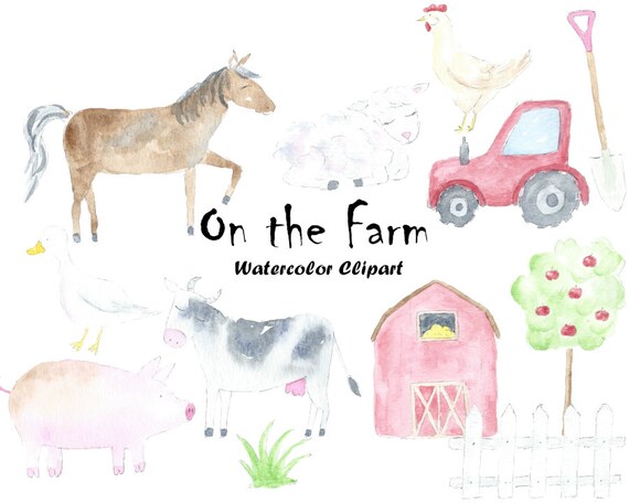 Farm Animals Watercolor Clipart Illustration Hand Painted PNG - Etsy