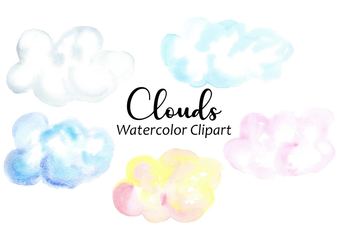 Watercolor Clouds Clipart, Sky, Weather Clip Art, 5 Hand Painted PNG ...
