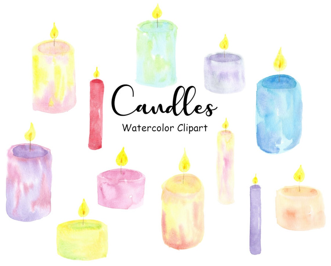 Watercolor Candle Clipart 12 Hand Painted PNG Watercolor - Etsy