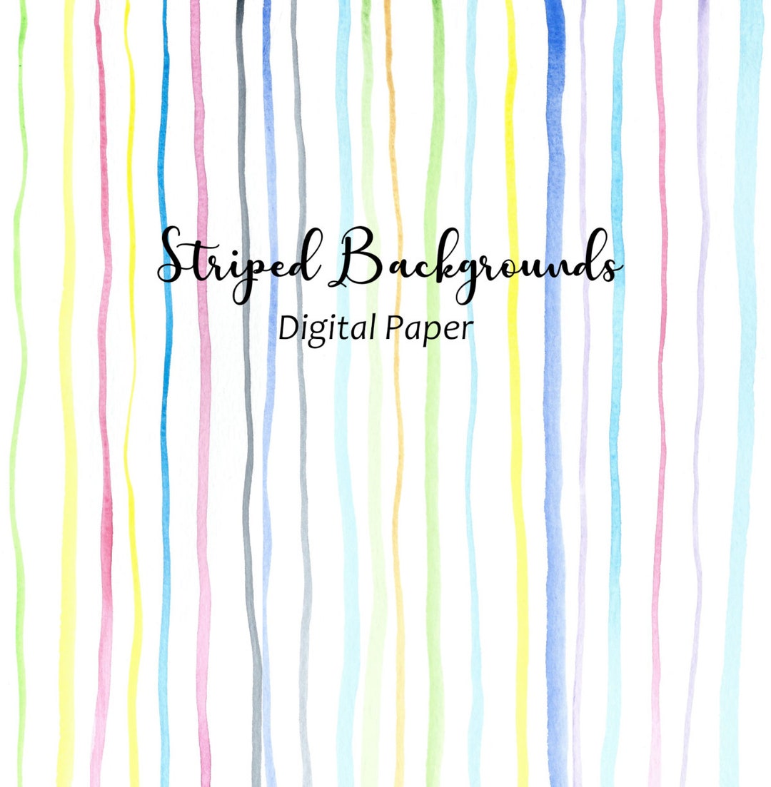 Striped Watercolor Digital Paper, Hand Painted Pattern Clipart ...